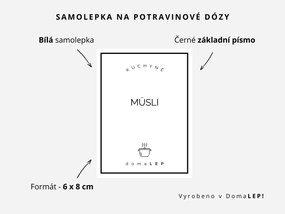 MÜSLI - omyvatelná samolepka na dózu, výběr rozměrů Ø 5 cm / 5 x 5 cm / 6 x 8 cm | DomaLEP tvar: ČTVEREC, barva: BÍLÁ - ČERNÉ písmo, velikost: š. 5 cm x v. 5 cm - tučné písmo