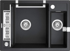 Deante Magnetic, granitový dřez na desku 690x500x219 mm, 3,5" + prostorově úsporný sifon, 1,5-komorový, grafitová metalíza, ZRM_G503