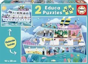 EDUCA Puzzle Outside Inside Výletní loď / 2x100 dílků / od 6 let