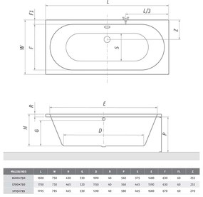 Roth Obdélníková akrylátová vana MALIBU NEO Varianta: rozměry: 179,5x79,5 cm - (MALIBU NEO 180 - 9180000)