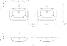 Sapho Areca dvojumyvadlo 161 x 51,5 cm s otvorem pro baterii s přepadem litý mramor bílá AC161