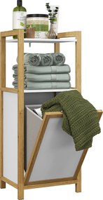 HOMCOM Bamboo Freestanding Laundry Hamper Cabinet - Koupelnová skříňka s proutěným košem - 2 police - 40L x 30Š x 86,5V cm