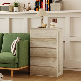 HOMCOM 5-zásuvková komoda do ložnice s moderním stylem a tichým uzavíracím mechanismem - 60 x 38 x 100 cm, Přírodní dřevo