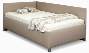 Rohová zvýšená čalouněná postel s úložným prostorem Ryana, 140x200, hnědá