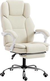 HOMCOM ergonomická kancelářská židle — sklopné opěradlo, nastavitelná výška, podnožka, 360° otočná, taštičkové pružiny, ekokůže, béžová | Aosom