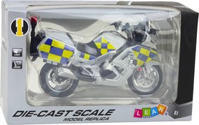 LEAN Toys Policejní motocykl z kovu se světly a zvuky, bílý, měřítko 1:12