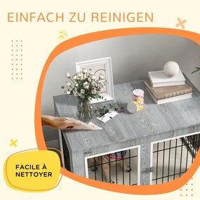 PawHut klec pro psy, psí bouda, klec pro domácí mazlíčky s polštářem, 2 zámky pro střední psy, klec pro psy s dvojitými dveřmi, psí bouda, šedá, 90 x…