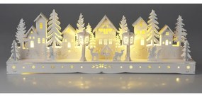 Vánoční svítící vesnička, 15 LED, 45 x 5,8 x 15 cm, bílá, dřevo