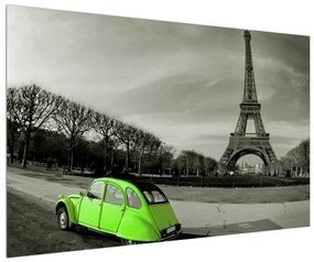 Obraz Eiffelovy věže a zeleného auta (120x80 cm)
