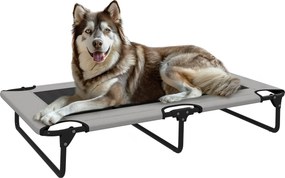 PawHut Vyvýšená Skládací Psí Postel, Zahradní Psí Lehátko s Mřížkovým Designem, Prodyšné, pro Velké Psy Světle Šedá Oxford 107 x 61 x 20 cm | Aosom