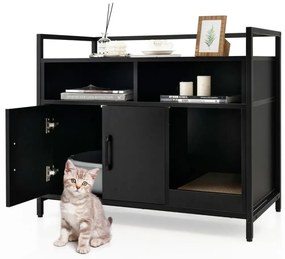 Costway Skříňka na kočičí toaletu s dvířky, černá PV10236DK