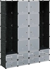 Modulární skříň s 18 přihrádkami černobílá 37 x 146 x 180,5 cm 240501