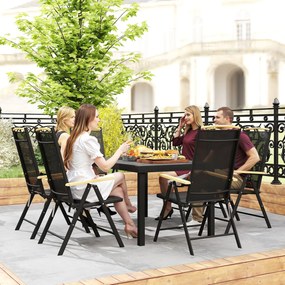 Outsunny Skládací sedací souprava 6 osob Zahradní nábytek 1 stůl + 6 židlí Sedací souprava hliníková síťovina černá | Aosom