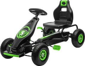 HOMCOM Go-Kart, Dětské vozidlo s nastavitelným sedadlem, Pedálový go-kart s gumovými koly, Pedál a ruční brzda, Kettcar pro děti 5-12 let, Venku, Zele