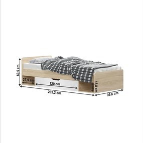 Postel TEYO1S / 90x200, bílá/dub sonoma Kondela 0000237194
