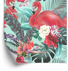 Tapeta Na Zeď Flamingos Přírodní Květiny Pro Obývací Pokoj Vliesová tapeta 53x1000