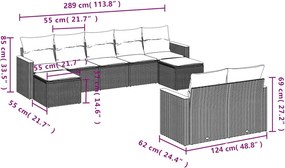 9dílná zahradní sedací souprava s poduškami černá polyratan 3258800