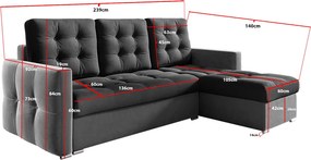 Rohová rozkládací sedací souprava do L MAURICIUS, 239 cm, s úložným prostorem Roh pohovky: Levý, Barva látky: Modro-šedá (Kronos 26)