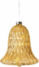 LED skleněný zvonek, zlatý, Ø 9 × 10 cm, 5 diod, IP20 interiér, 1× AAA
