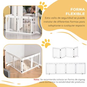 Skládací 4-panelová bariéra pro psy PawHut 204x61 cm - Bezpečnostní bariéra pro psy s dřevěnou konstrukcí a podpěrnými nohami do chodby a na schody B…