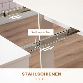 HOMCOM Jídelní stůl, skládací stůl, rozkládací kuchyňský stůl, jídelní stůl, dřevotřískové desky, 60-180 x 85 x 75 cm, bílý