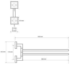 Sapho, X-SQUARE dvojitý držák ručníků otočný 420mm, chrom, XQ405