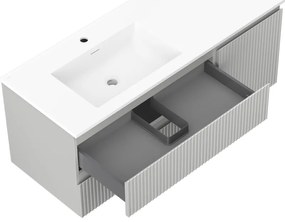 Mexen Rivel, koupelnová skříňka 120 cm s levým umyvadlem Otis, 2S, 1D, drážkovaná, šedá matná/bílá matná - 91A23-12047-3-BBFFF62-W18L01