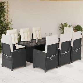 9dílný zahradní jídelní set s poduškami černý polyratan 3212681