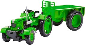 LEAN Toys Kovový zemědělský traktor s přívěsem, zelený 1:18
