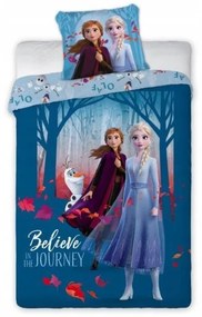 Textylia Bavlněné dětské licenční povlečení Frozen Elsa a Anna Believe in the journey 140x200cm / 70x90cm modré