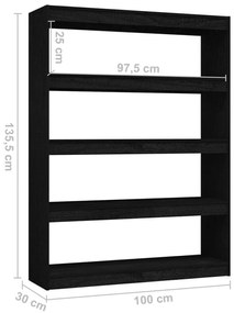 Petromila Knihovna / dělicí stěna černá 100x30x135,5 cm masivní borovice