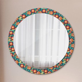 Kulaté zrcadlo tištěný rám Geometrické ovoce a listy fi 90 cm