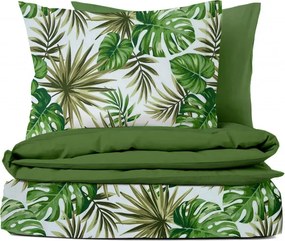 Ervi bavlněné povlečení oboustranné - Monstera zelená/olivová