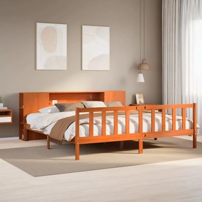 Postel s knihovnou bez matrace 200 x 200 cm masivní borovice 3321675