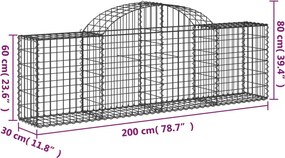 Klenuté gabionové koše 11 ks 200x30x60/80 cm pozinkované železo 3146077