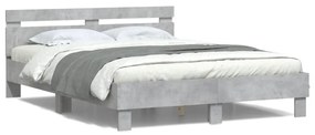 vidaXL Rám postele s čelem a LED osvětlením betonově šedý 140 x 190 cm