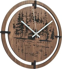 Dřevěné nástěnné hodiny s motivem lesa - moderní design | SENTOP HDF0701-ruky-silver