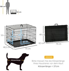 Přepravní box PawHut pro malá zvířata 76x46x52cm, skládací, kovový, černý, ideální pro cestování a bezpečnost | Aosom.de