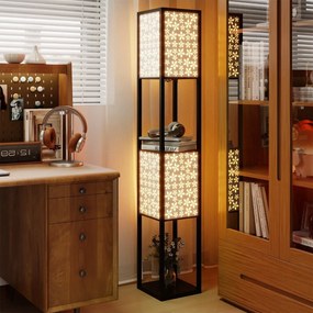 Costway 2 žárovková stojací lampa s 2 policemi Stojací lampa s 2 vyříznutým