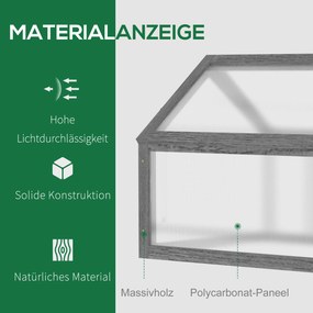 Outsunny Mini skleník, kompaktní rostlinný dům ze dřeva, polykarbonátové desky, větrací otvor, 90L x 52B x 49,5V cm, šedý