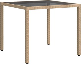 Zahradní stůl 90 x 90 x 75 cm tvrzené sklo a polyratan béžový 316703
