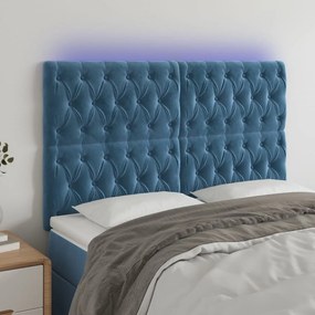 Čelo postele s LED tmavě modré 144x7x118/128 cm samet 3122812