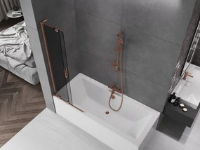 Mexen Velar L, 2-křídlová posuvná vanová zástěna 75 x 150 cm, 8mm šedé sklo, růžové zlato, 896-075-003-41-60