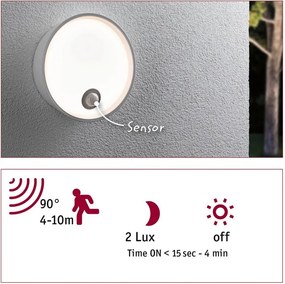 P 94699 LED venkovní nástěnné svítidlo Platomo pohybové čidlo IP44 kruhové 180mm 3000K 14,5W 230V bílá umělá hmota - PAULMANN