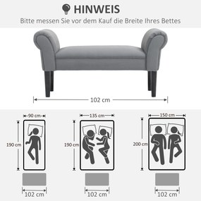 HOMCOM Lavice k posteli, čalouněná lavice, sedací lavice, lavice do ložnice, nosnost až 130 kg, plátno, tmavě šedá, 102 x 36 x 51 cm | Aosom