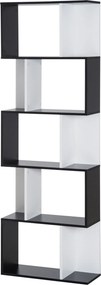 HOMCOM 5-patrová knihovna ve tvaru S, moderní design pro obývací pokoj a kancelář 60x24x184,5 cm Černá a bílá