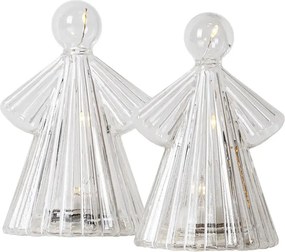 LED svítící anděl skleněný, čirý, 10 cm, sada 2 kusy