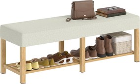HOMCOM lavice na boty — moderní předsíňová lavice s čalouněným sedákem pro 2 osoby, otevřená police, rám z kaučukovníkového dřeva, 140 x 44 x 48 cm, k