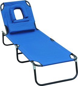 Outsunny lehátko zahradní relaxační lehátko třínohé lehátko s okénkem na čtení s otevíráním obličeje modré | Aosom