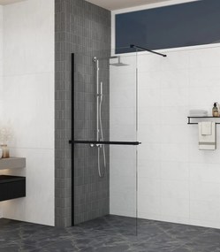 Erga Paris, sprchová zástěna Walk-In 30x200 cm, 8mm šedé sklo, černý profil, ERG-V02-PARIS-030x200-GR-BK